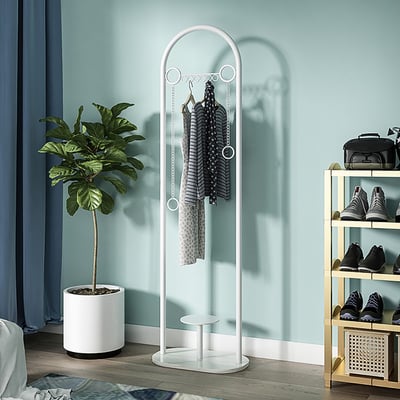 1700mm White Modern Metal Cloth Rack with Shelf Marble Base | Homary UK