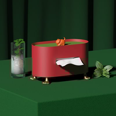 Modern Desktop Pull-Out Tissue Box with Tray Top & 4 Cat Legs-Homary