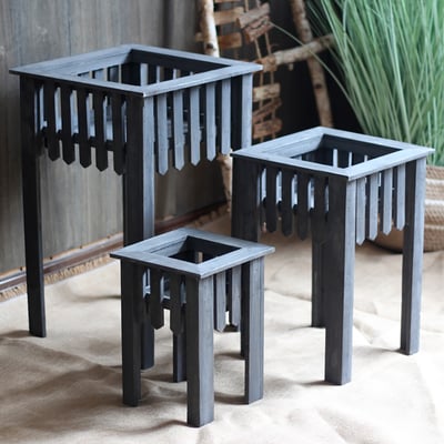 Rustic Wooden Square Plant Stand Freestanding Stand Set of 3-Homary