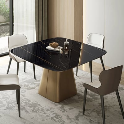 1300mm Modern Square Dining Table with Stone Top & Carbon Steel Trestle ...