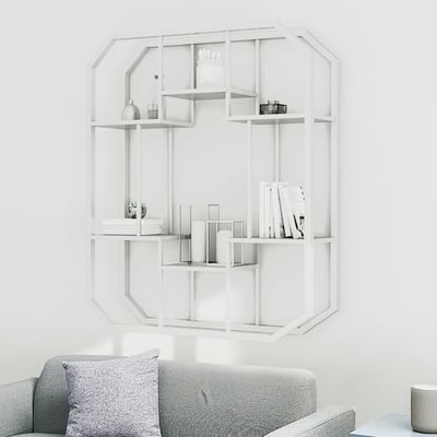 Modern Geometry 6-Tiered Floating Shelves for Study in White | Homary