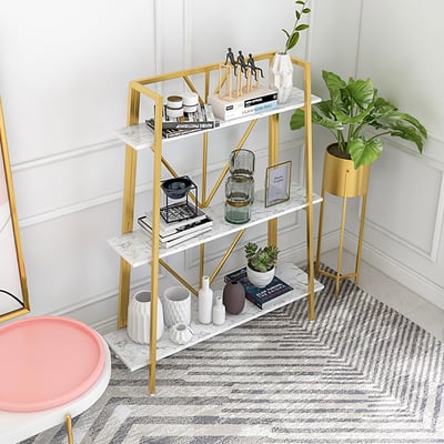 1200mm Gold Modern Metal Ladder Bookshelf Freestanding Bookcase for ...