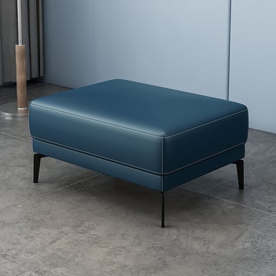 Blue Entryway Bench Faux Leather Upholstered Ottoman | Homary