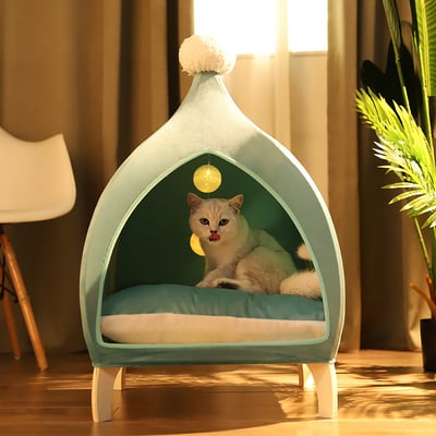 600mm Velvet Covered Pet House Large Cat Tent Bed with Cushioned Pad-Homary