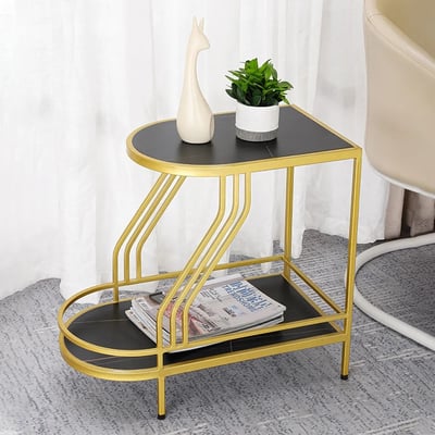 2-Tiered Black End Table with Storage Side Table Metal-Homary
