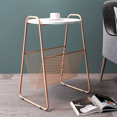 Rose Gold Modern & Contemporary Side Table with White Marble Top ...