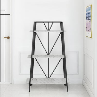 1200mm Black Modern Metal Ladder Bookshelf Freestanding Bookcase for ...