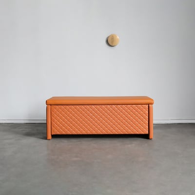 Orange Vegan Leather Upholstered Liftable Bench with Storage Ottoman ...