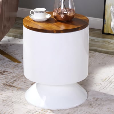 Modern White Round End Table with Wooden Top Side Table Style B-Homary