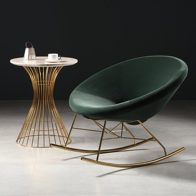 Green Velvet Rocking Chair Round Egg Chair with Metal Legs in Gold ...