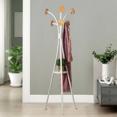 1726mm Modern Standing Entryway Tall Coat Stand with Hooks & Shelving ...