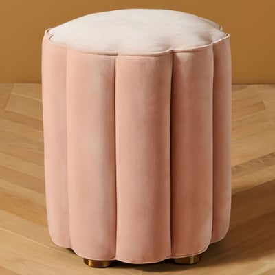 Pink Round Ottoman Stool Velvet Upholstered Makeup Vanity Stool-Homary