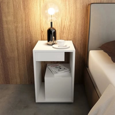 White Side Table with Drawers & Shelves End Table-Homary