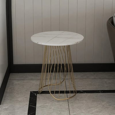 White Modern Side Table with Sintered Stone Top Metal Frame | Homary UK
