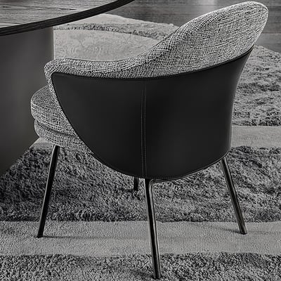 Postmodern Dining Chair in Deep Gray with Linen Upholstery and Metal ...