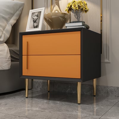 Modern Orange Nightstand Sintered Stone Top PU Leather Upholstery with ...