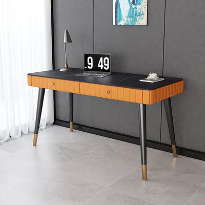 Orange Writing Desk with Drawers Sintered Stone Top Stainless Steel ...