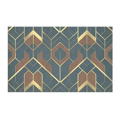 Metallic Geometric Wallpaper Blue & Gold 33' x 19.7" Satin Wallpaper ...