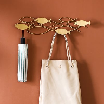 Chic Fish Wall Mounted Coat Stand with 4 Hooks Set of 2-Homary
