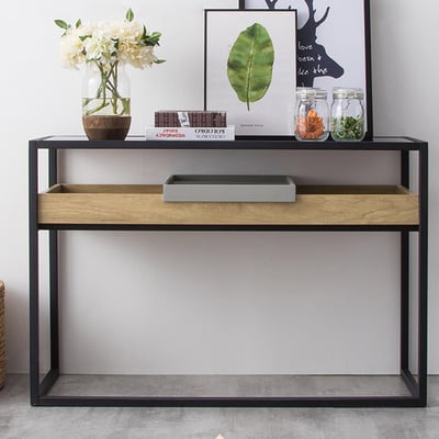 47.2" Rectangular Narrow Console Table Tempered Glass Top with Storage ...