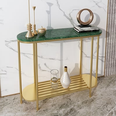Green Narrow Console Table with Storage Entryway Table-Homary
