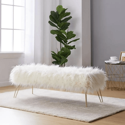 Faux Fur Bench Bench Puffy Modern Furry Bench | Homary