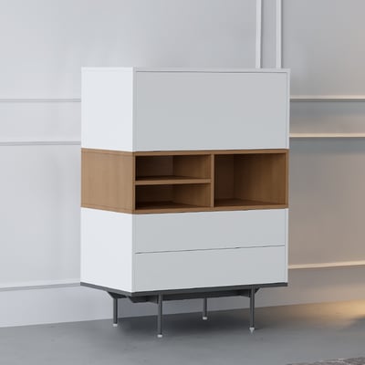 Nordic White & Walnut Display Cabinet 1 Flip-Open Door Cabinet | Homary UK