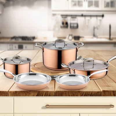 8 Pieces Tri-Ply Bonded Copper Cookware Set Food-grade Stainless Steel ...