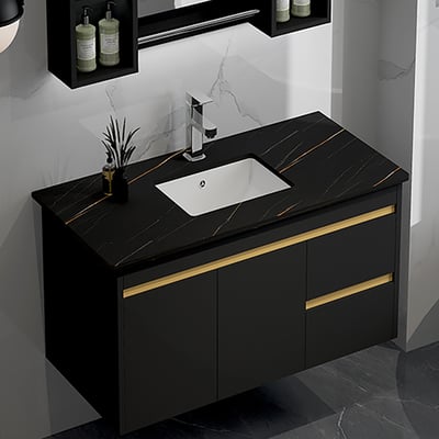 36" Black Floating Bathroom Vanity Sintered Stone Top Ceramics ...
