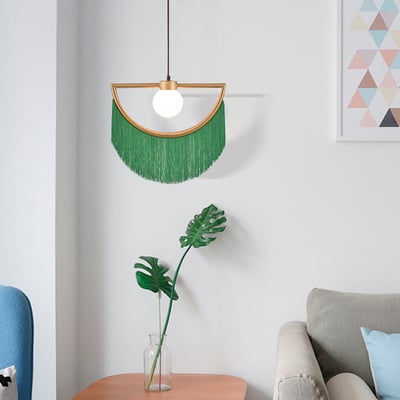 Modern Fringe Pendant Light in Gold Green Tassel Ceiling Light | Homary UK