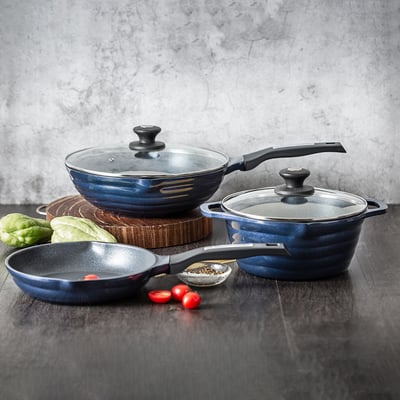 5 Pieces Aluminum Nonstick Cookware Set Pots and Pans Set in Navy Blue ...