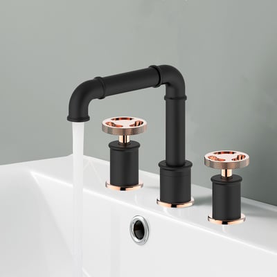 Ruth Industrial Pipe Black and Rose Gold Bathroom Widespread Sink ...