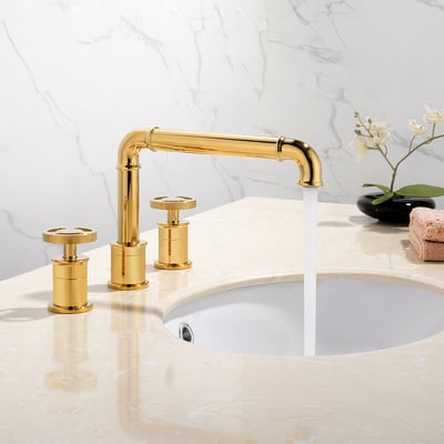 Ruth Industrial Pipe Gold Bathroom Widespread Sink Faucet | Homary