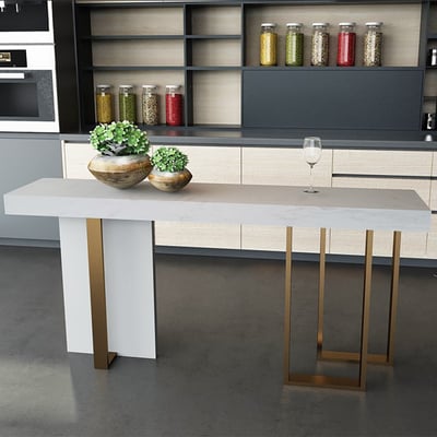 Modern White Bar Table Marble Top & Metal Base Pub Table | Homary