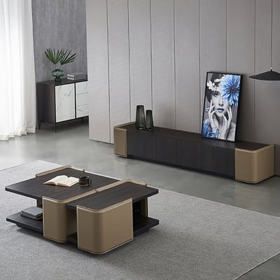 Luxury & Italian TV Stand with Coffee Table Set in Dark Walnut Carbon ...