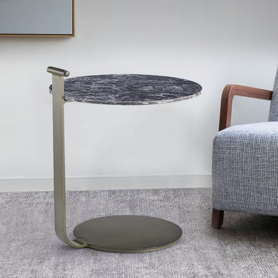 C-Shaped Marble-Top Stainless Steel Side Table End Table-Homary