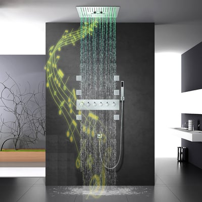 Wall-Mounted 16" Shower System Rainfall 5 Functions Thermostatic | Homary