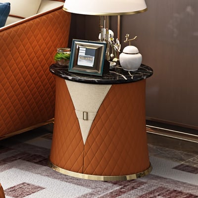 Modern & Light Luxury Orange & Black Marble End Table | Homary