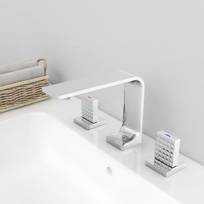 Geometric 3-Hole Bathroom Basin Tap Solid Brass-Homary