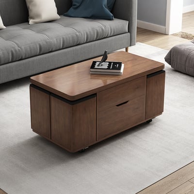 Lift Top Extendable Coffee Table with 4 Stools & Storage Multipurpose ...