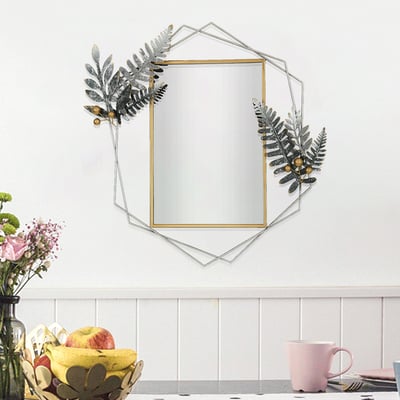 3D Modern Geometric Creative Leaves & Pine Cones Metal Wall Mirror-Homary
