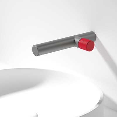 Modern Wall-Mount Monobloc Bathroom Mixer Tap in Grey & Red-Homary