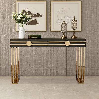Modern Console Table with Storage Wood Top & Metal Frame | Homary
