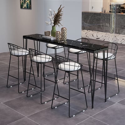 2000mm Modern Home Bar Set with Metal Base 6 Bar Stools Included-Homary