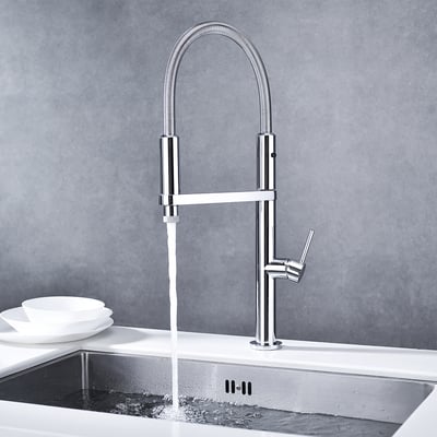 Single Hole High Arc Kitchen Faucet in Chrome | Homary