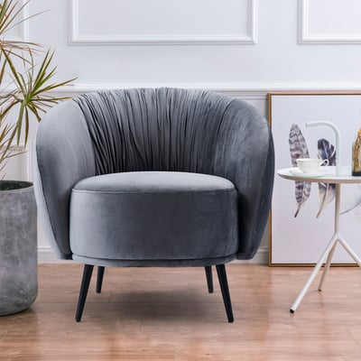 790mm grauer, runder, gepolsterter Sessel mit plissierter Rückenlehne ...