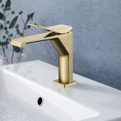 Brushed Gold Monobloc Bathroom Basin Tap Solid Brass | Homary UK