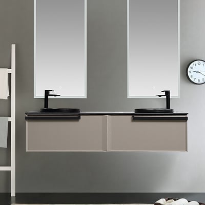 1600mm Floating Bathroom Vanity Double Basins 2 Drawers in Beige ...