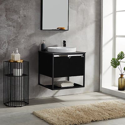 Black Bathroom Vanity Sintered Stone Top Wall Mounted Ceramics Vessel 2 ...