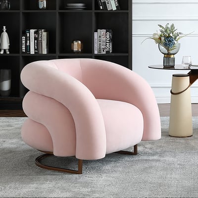 Creative & Modern Pink Solid Wood & Velvet Accent Chair with Metal Base ...